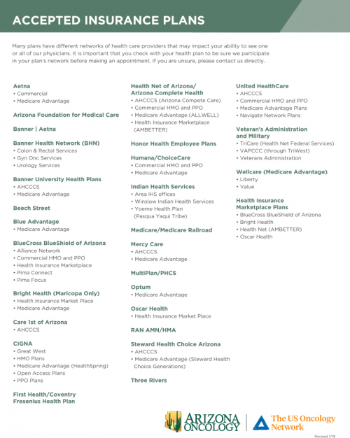 Insurance Accepted by Arizona Oncology